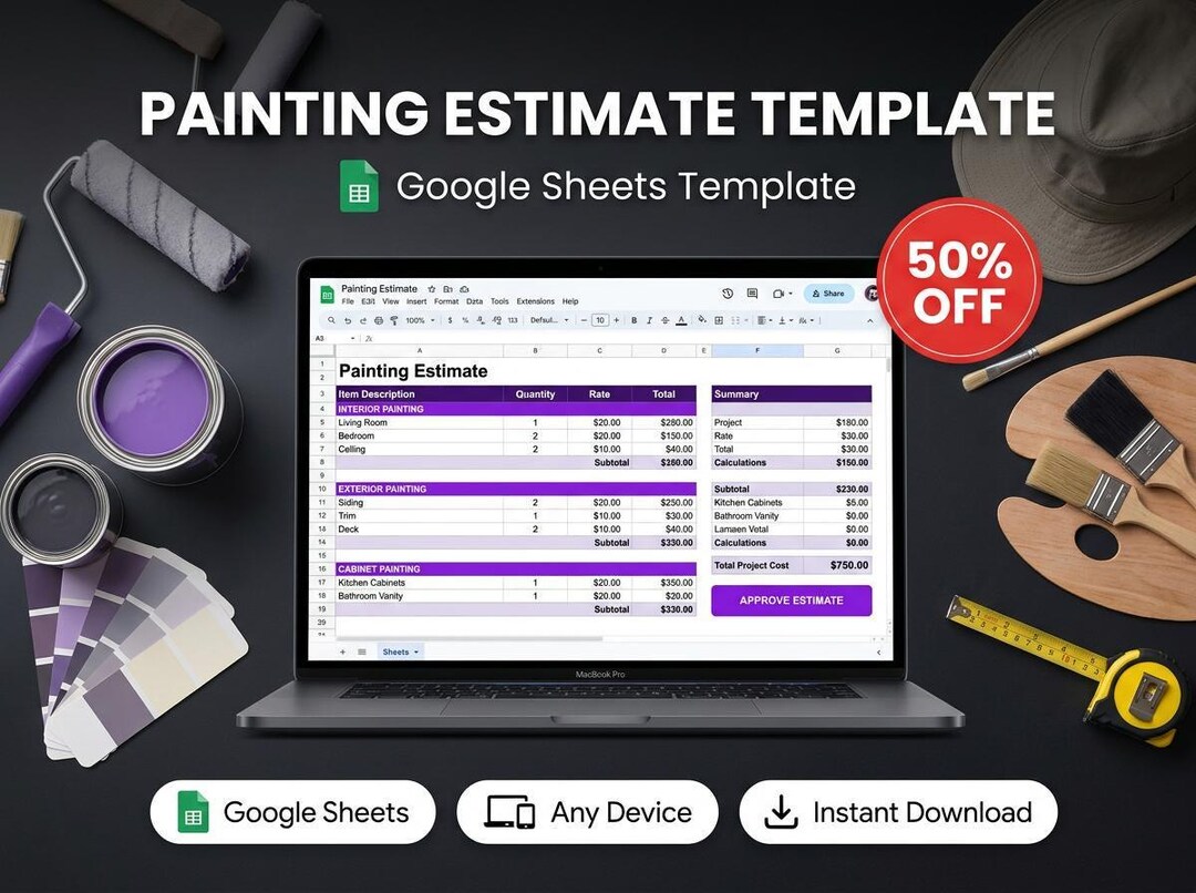 Painting Estimate Template | Google Sheets Quote Form | Painter Bid ...