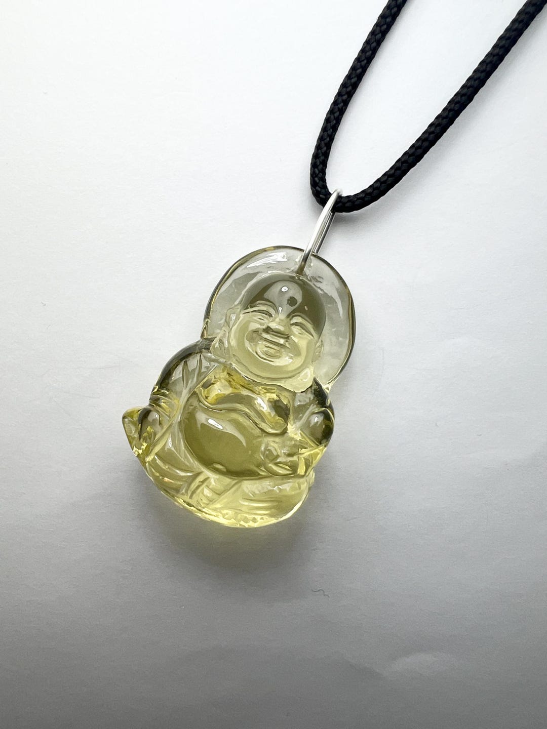 Hand Carved Citrine Buddha Necklace - November Birthstone - Protection ...