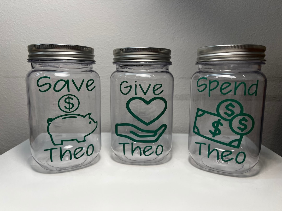 Set 3 Plastic Save, Give and Spend Jars - Save - Spend Jar - Give Jar ...