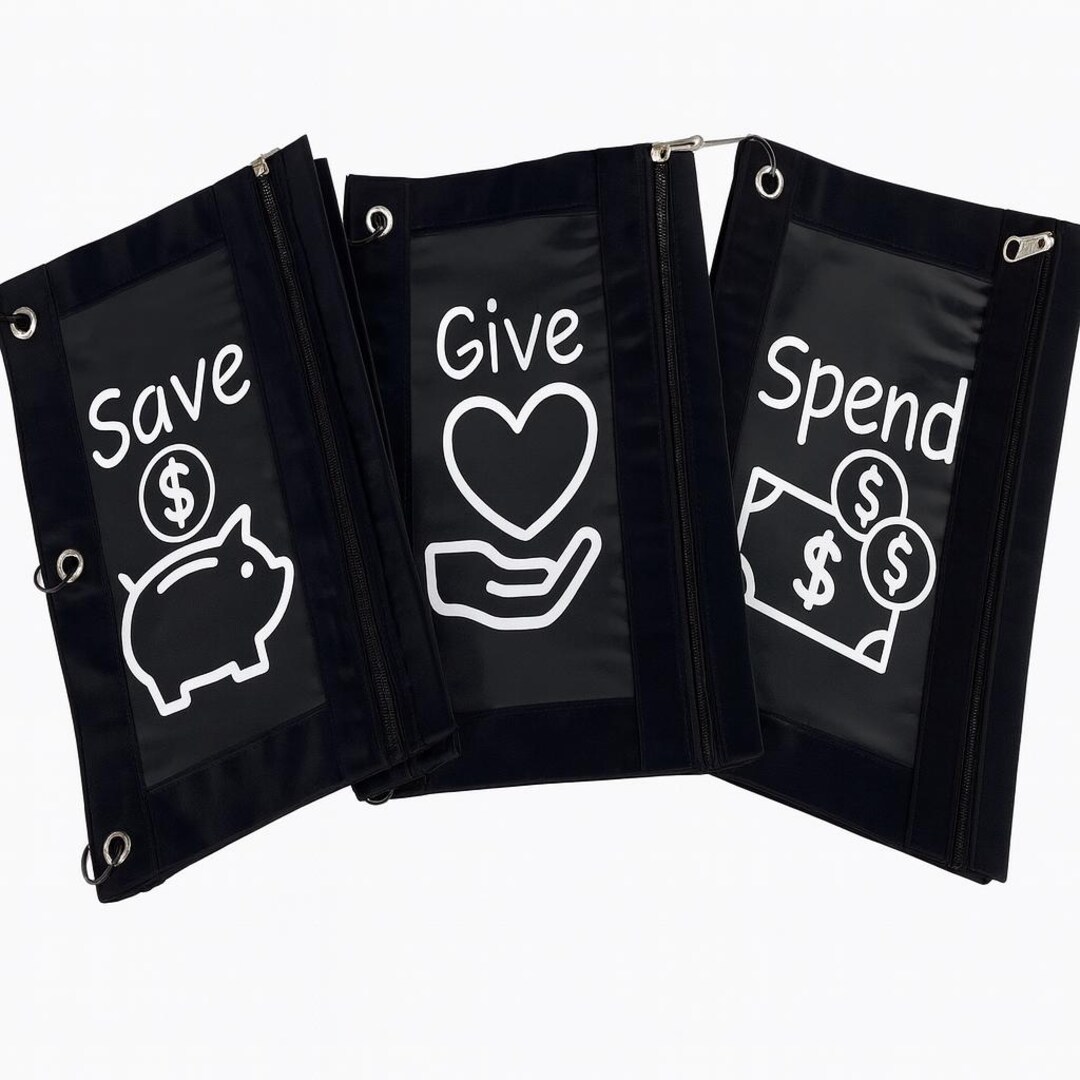 Save, Invest, Give and Spend Black Zip Envelope Set – Kids Budget ...