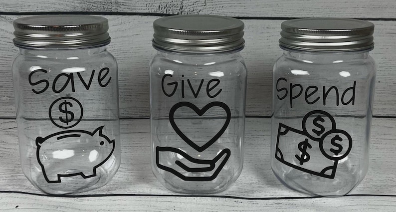 Save Spend Give Jar Set – 3-piece Money Lesson Jars – Personalized ...