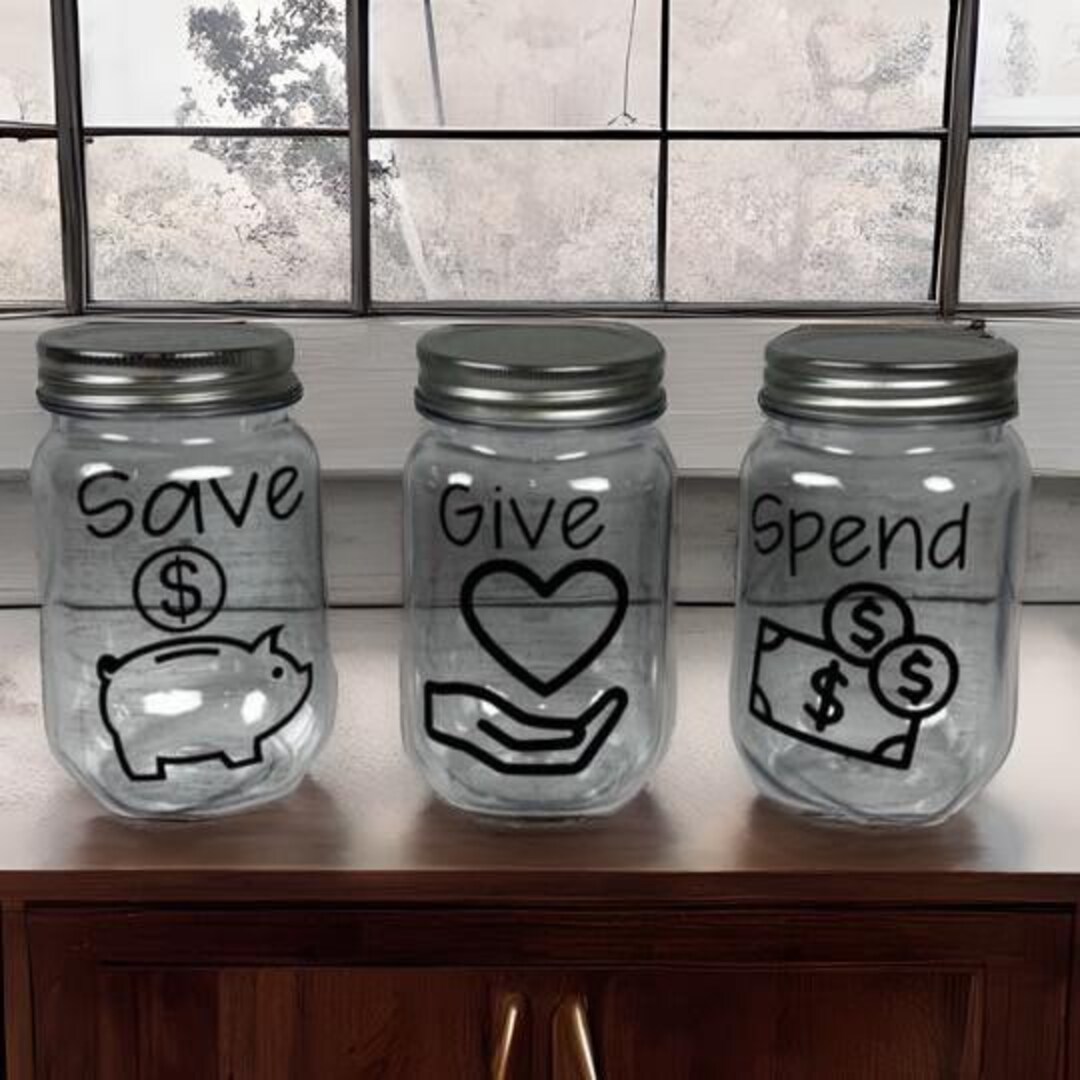 Set of 4 Plastic Save, Give, Spend, Invest Jars Jar Money Lesson ...
