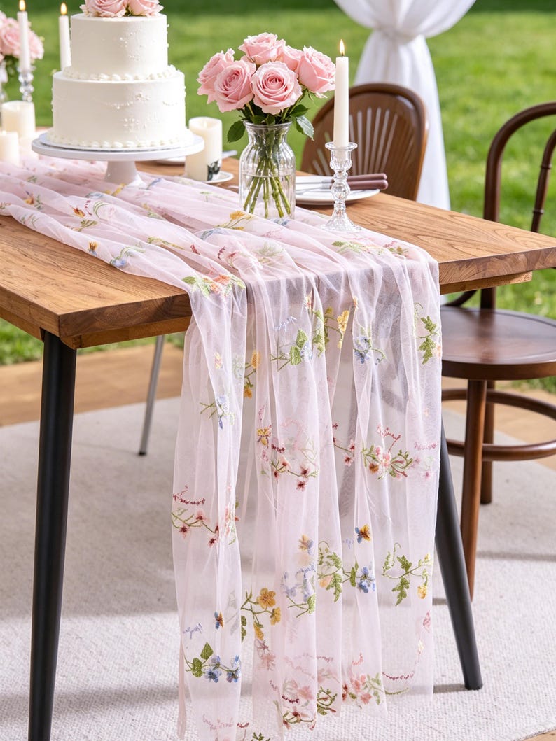 Embroidered Lace Floral Tulle Table Runner, Romantic Wedding Table ...