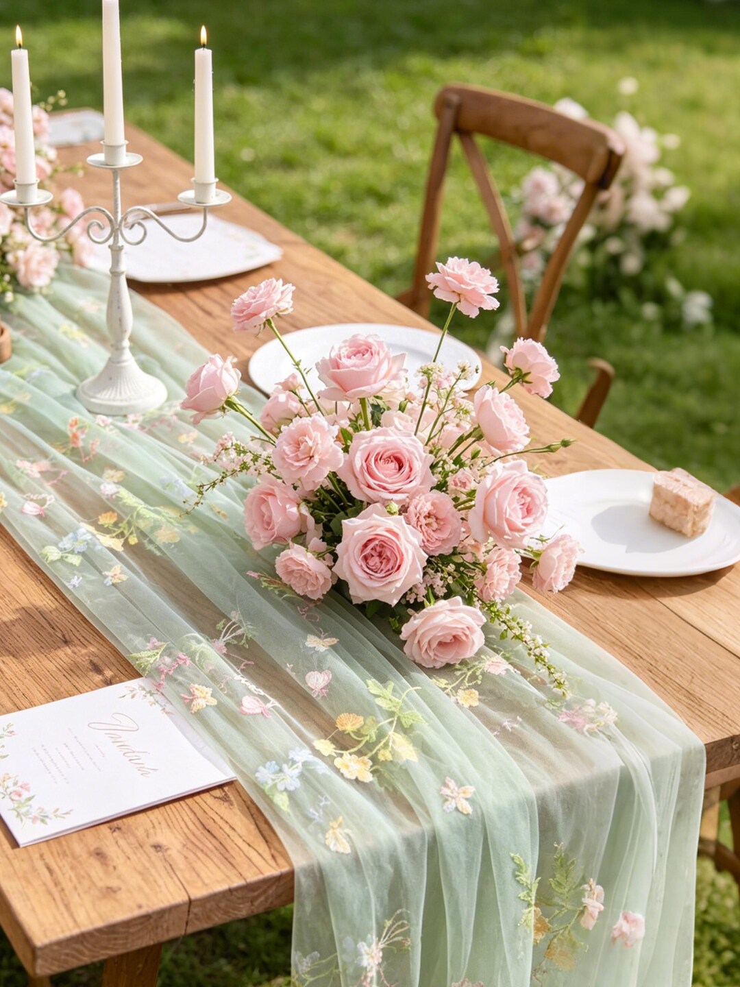 Embroidered Lace Floral Tulle Table Runner, Romantic Wedding Table ...