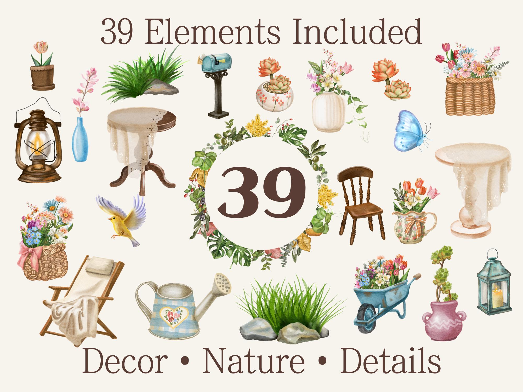 Watercolor Garden Clipart Set – Soft PNG Elements (39 Files) - Etsy
