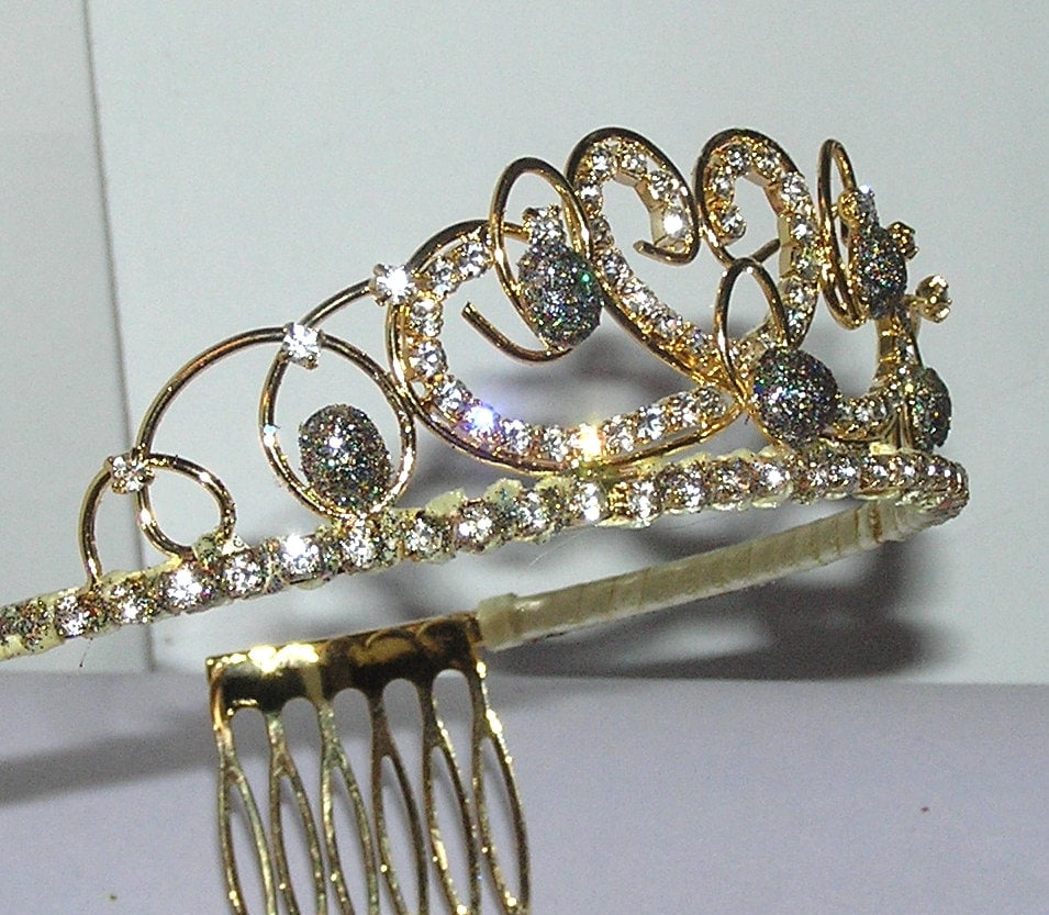 Gold Plated Tiara With Combs Wedding Bridal Prom Flower Girl Birthday ...