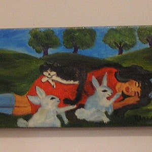 Canvas SNOW WHITE and the Rabbits Cat ORIGINAL Painting - Etsy