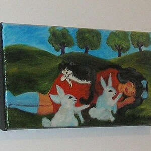 Canvas SNOW WHITE and the Rabbits Cat ORIGINAL Painting - Etsy