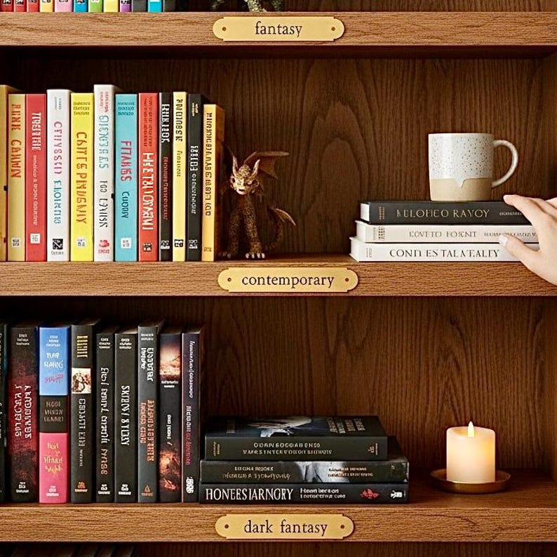 Wood Shelf Label, Solid Brass Library Plaque, Engraved Bookshelf Label ...