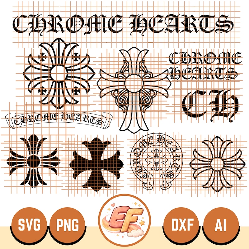 Chrome Heart Cross Svg - Etsy