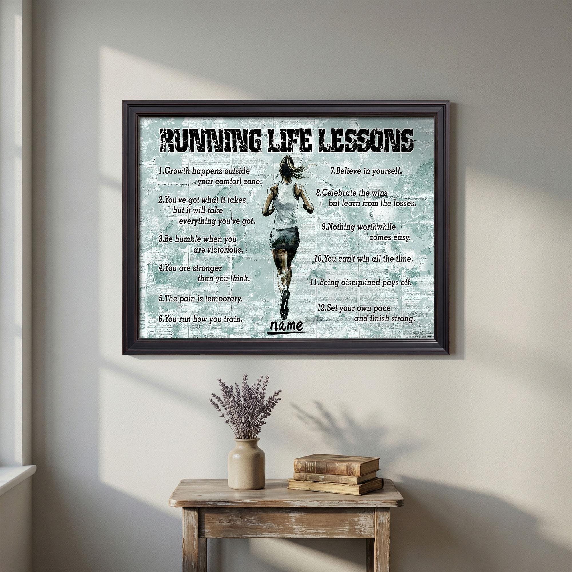 Personalized Runner Wall Art, Motivational Running Life Lessons Print ...