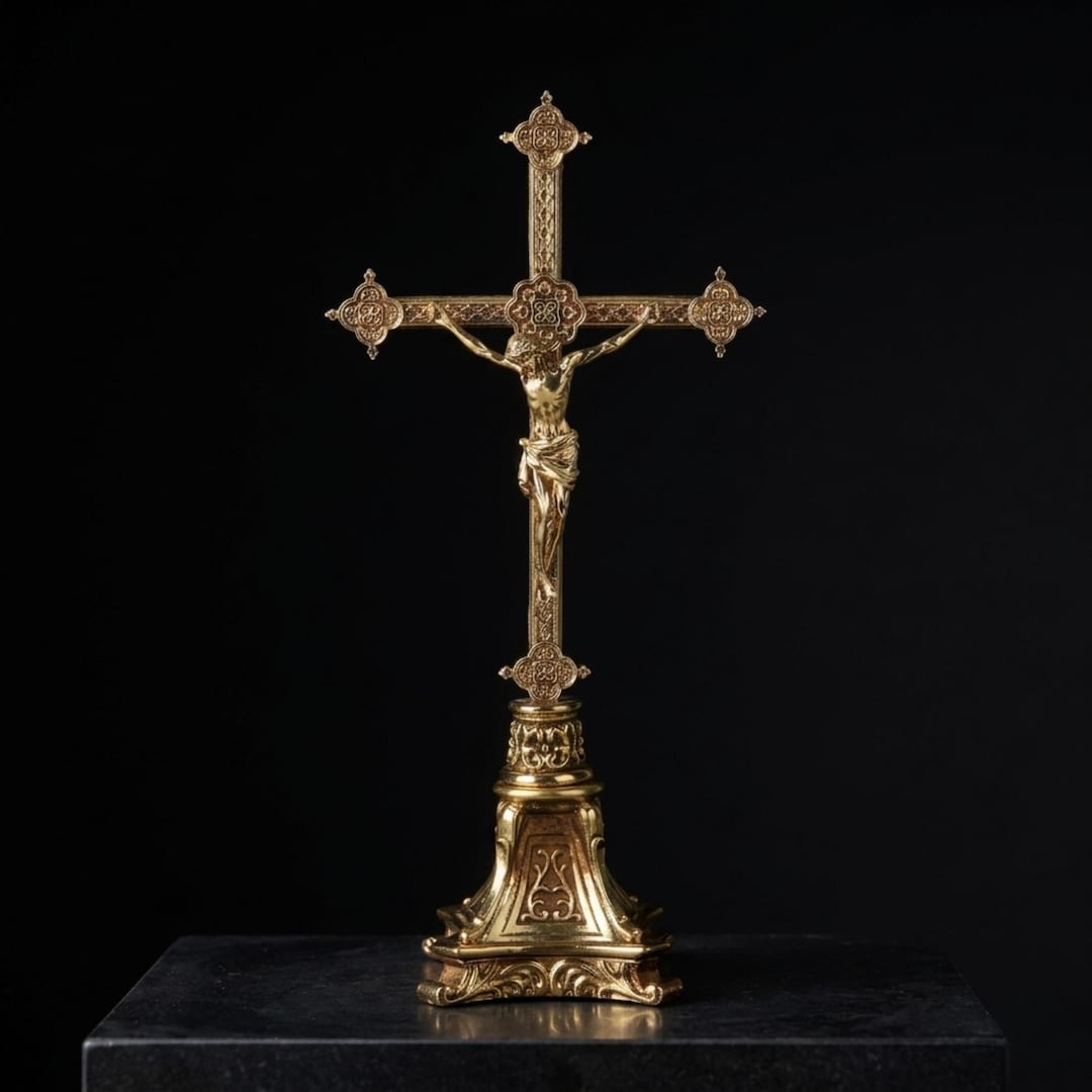 Gold Standing Crucifix Statue Jesus Christ Cross Tabletop Decor ...