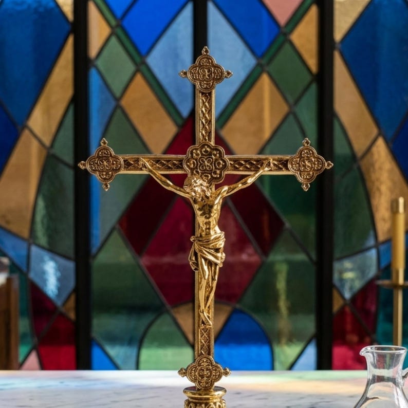 Gold Standing Crucifix Statue Jesus Christ Cross Tabletop Decor ...