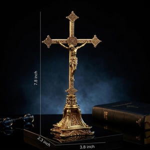 Gold Standing Crucifix Statue Jesus Christ Cross Tabletop Decor ...