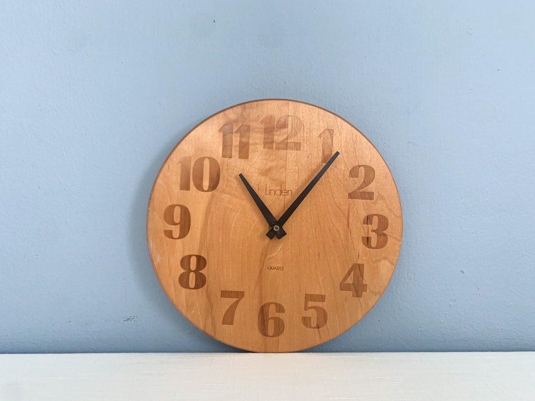 Vintage Linden Round Wall Clock Butcher Block - Etsy