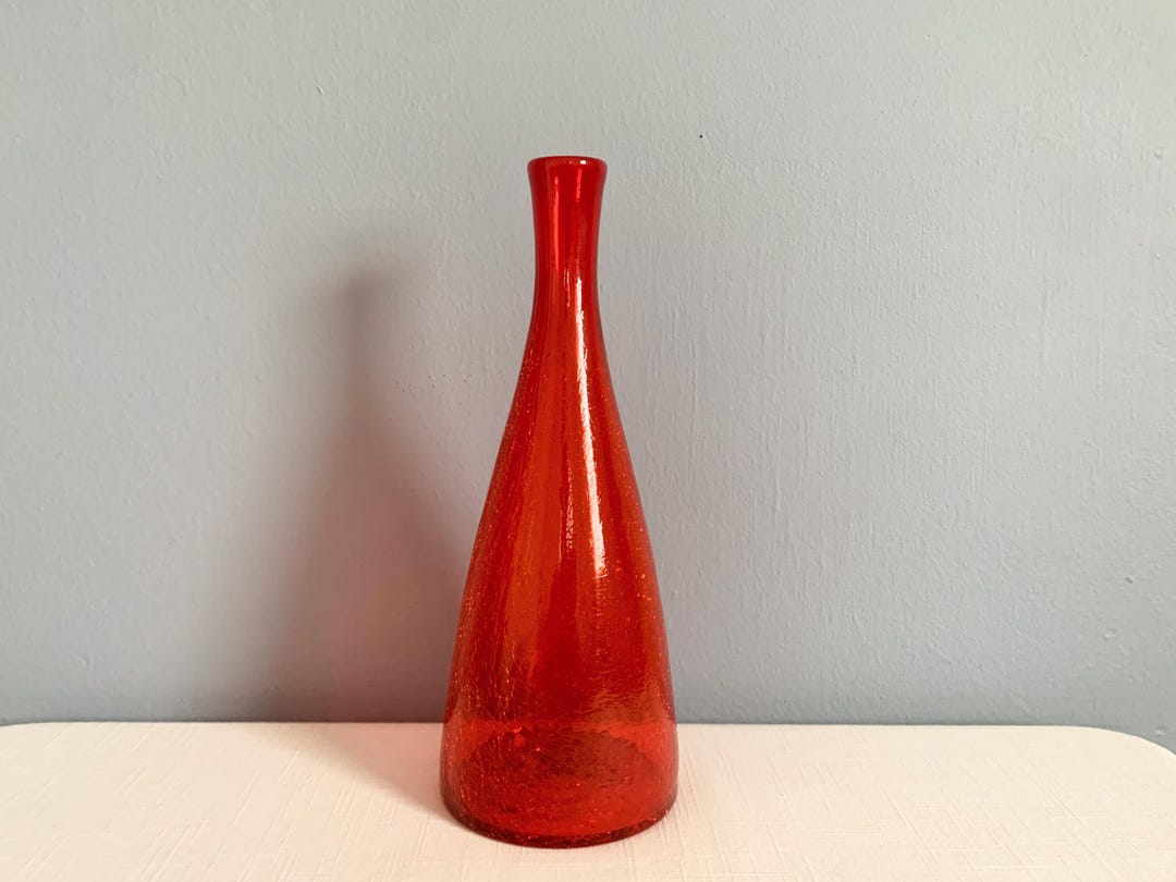 Vintage Blenko 920M Tangerine Crackle Glass Decanter Missing Stopper ...