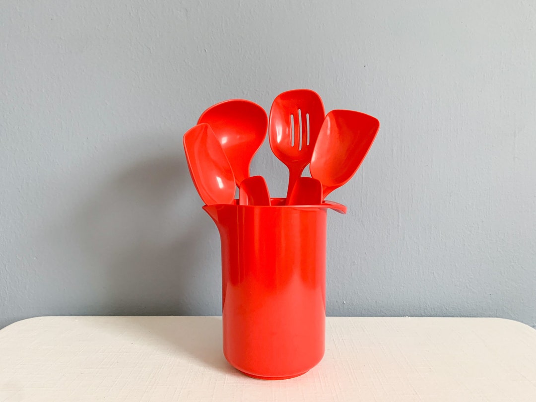 Vintage Danish Modern Red Melamine Rosti Pitcher and Serving Utensils ...