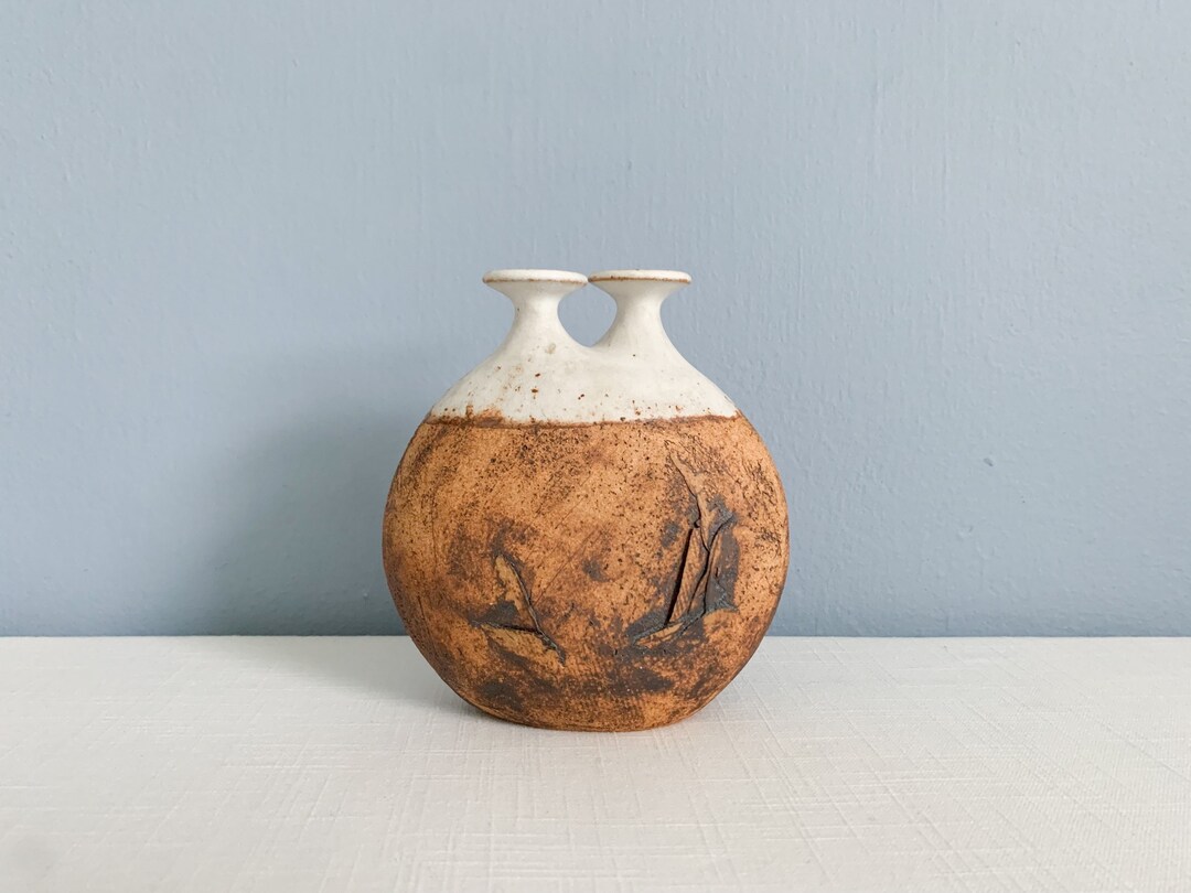 Vintage Warren Hullow Stoneware Studio Pottery Double Spouted Weed Pot ...