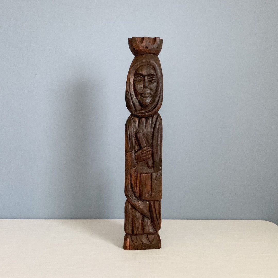Large Vintage Hand Carved Folk Figure Wood Sculpture - Etsy