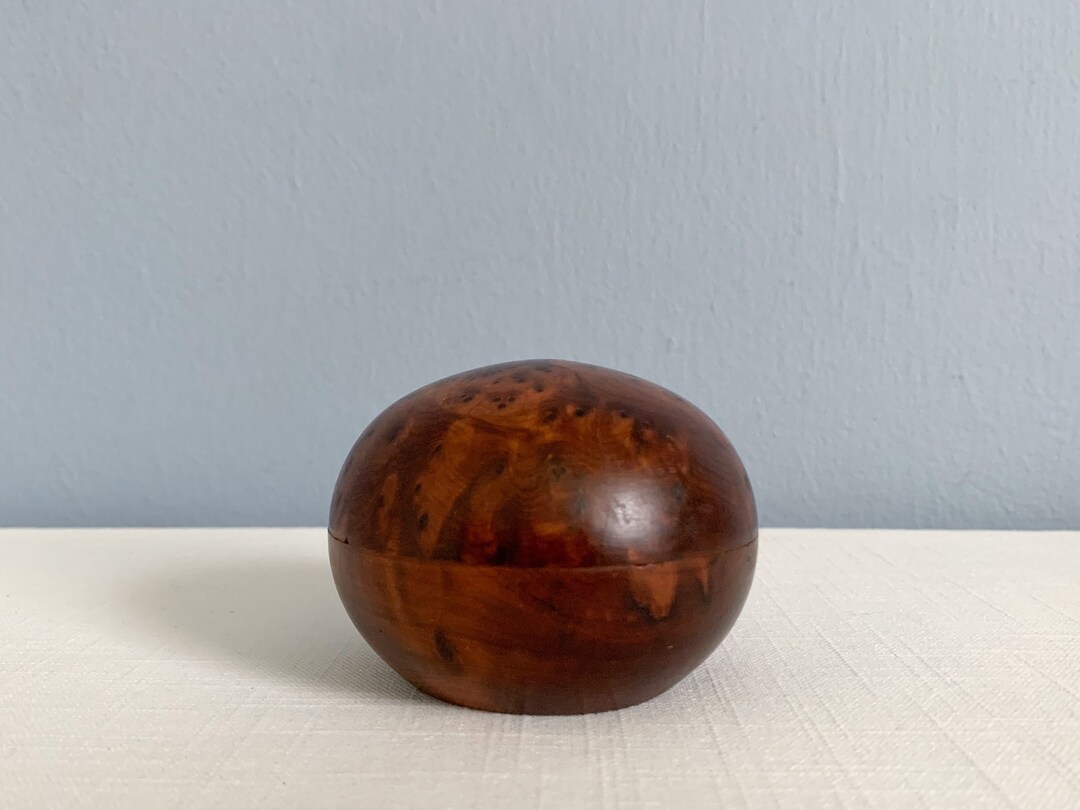 Vintage Hand Crafted Burl Wood Round Box Small Trinket Sphere Box With ...