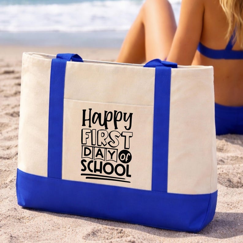 Happy First Day of School Tote Bag, Canvas Inspirational Teacher Gift ...