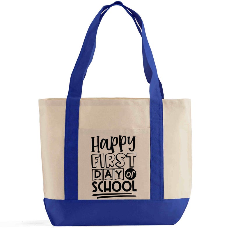 Happy First Day of School Tote Bag, Canvas Inspirational Teacher Gift ...