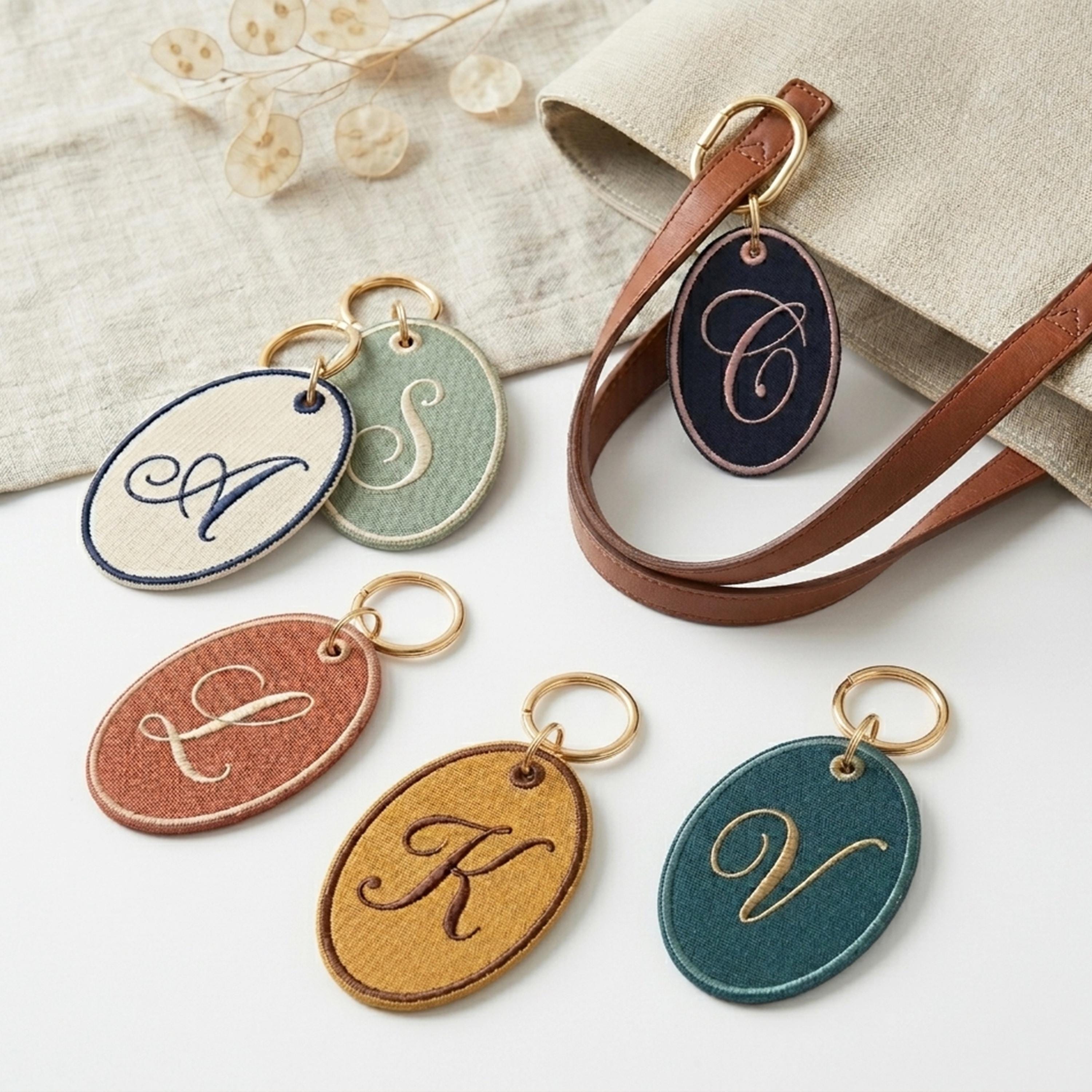 Embroidered Monogram Keychain, Custom Initial Bag Tag, Personalized ...