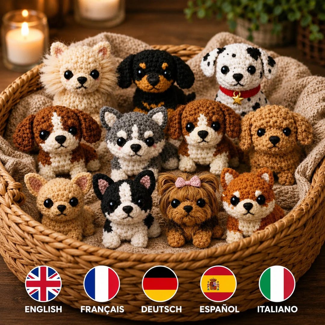 11 Mini Dog Crochet Patterns, Amigurumi Puppy Set, Beginner Friendly ...