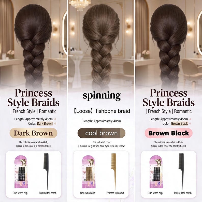 Princess Braid Wig, French Braid Hairpiece 45cm, Romantic Braided Wig ...