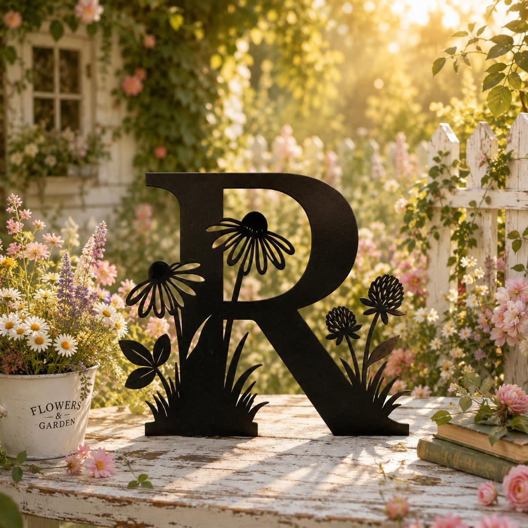 Custom Floral Monogram Metal Wall Art, Botanical Letter Decor ...