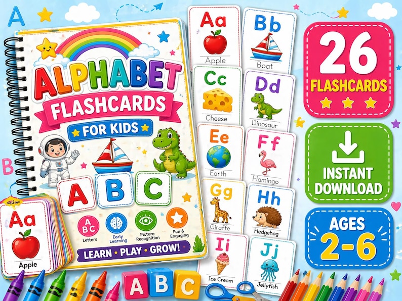 Alphabet Flashcards Printable | ABC Learning Cards, Toddler Homeschool ...