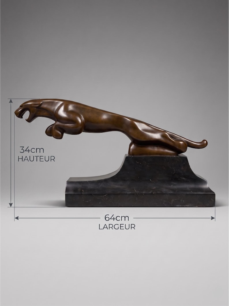 Large Art Deco Jaguar Sculpture in Patinated Bronze on a Black ...