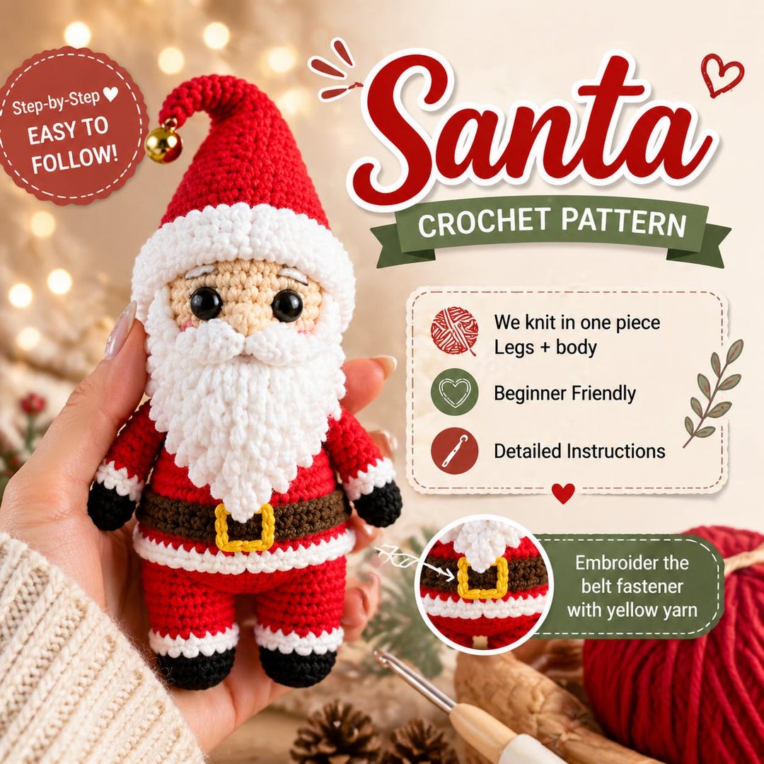 Santa Crochet Pattern Amigurumi Doll PDF Easy Beginner Christmas Plush ...