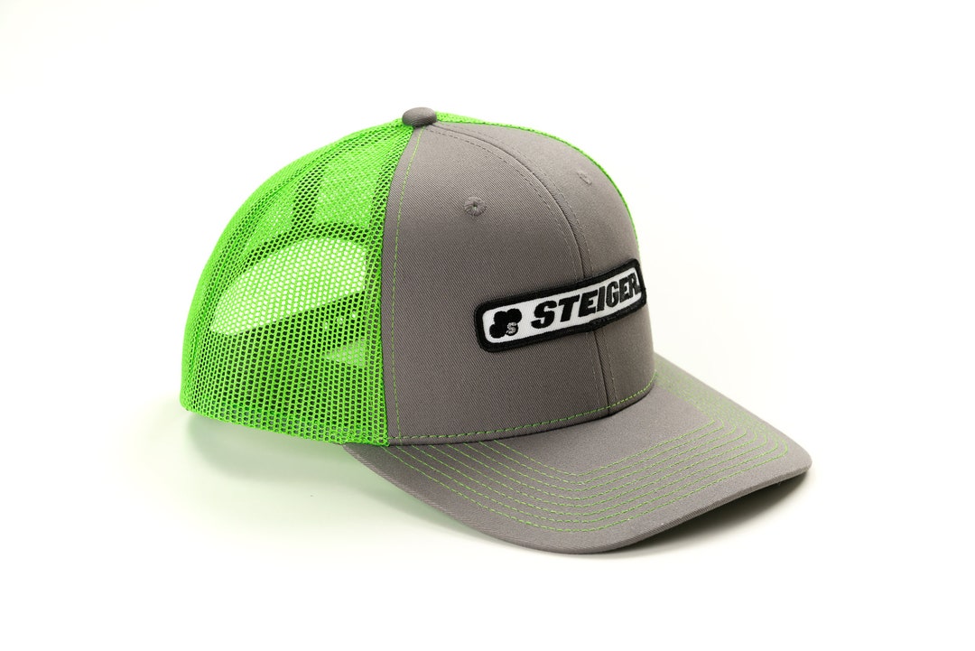 Steiger Logo Hat, Charcoal Gray With Neon Green Mesh Back, Trucker Hat ...