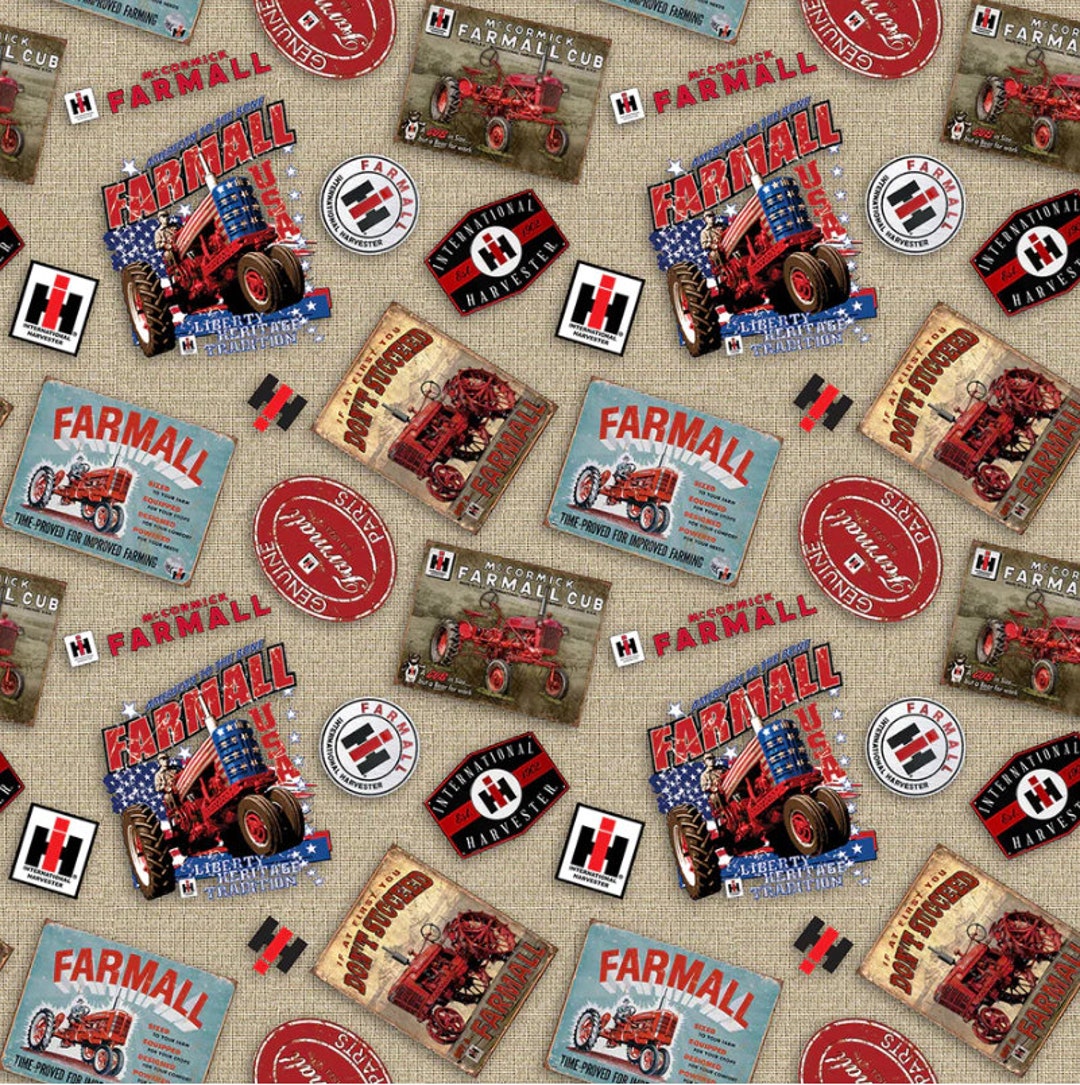 Farmall IH Tractor Fabric, Tossed Farmall Logos, Burlap - Etsy
