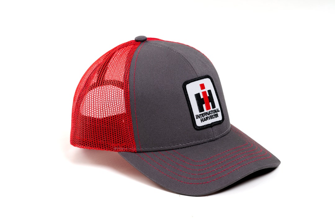 International Harvester IH Logo Hat, Charcoal Gray With Red Mesh Back ...