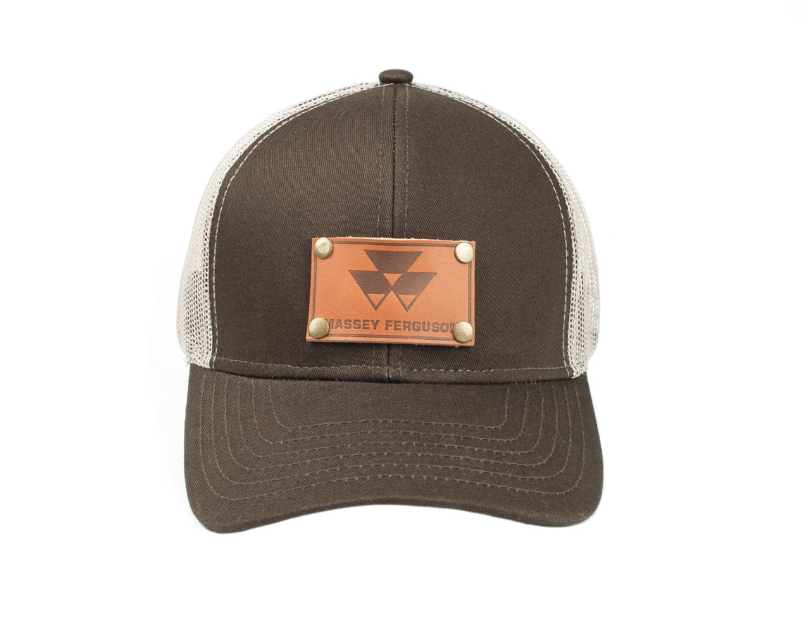 Massey Ferguson Logo Hat Leather Emblem Brown Mesh Etsy