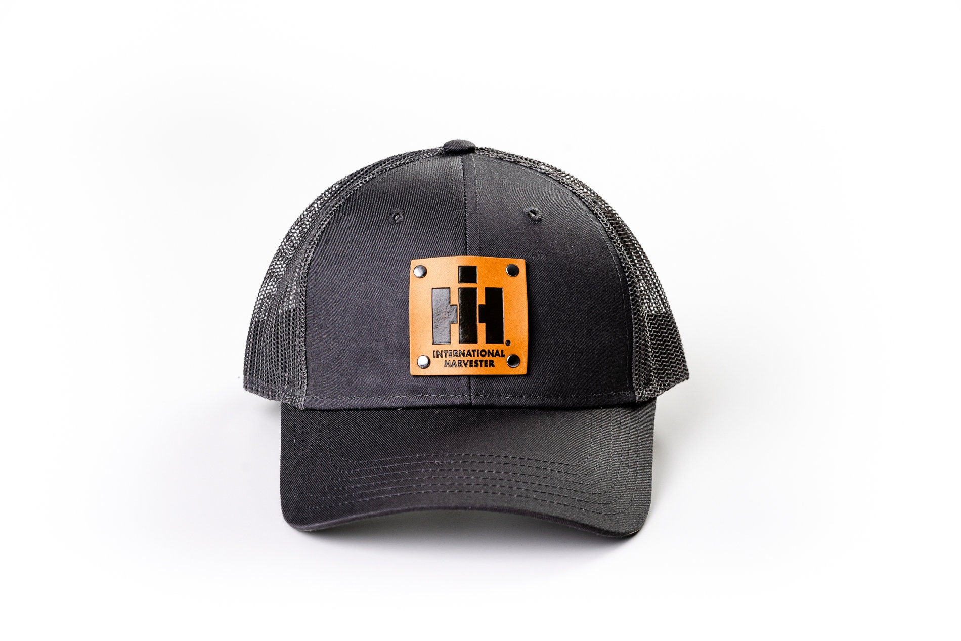 IH International Harvester Logo Hat, Leather Emblem, Gray Mesh ...