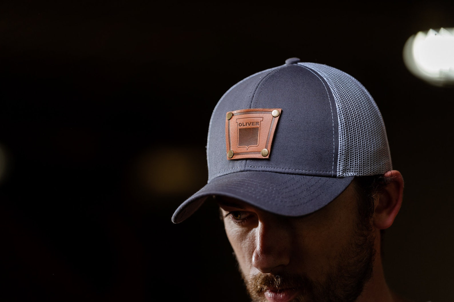 Oliver Logo Hat Keystone Leather Emblem Gray/white Mesh | Etsy