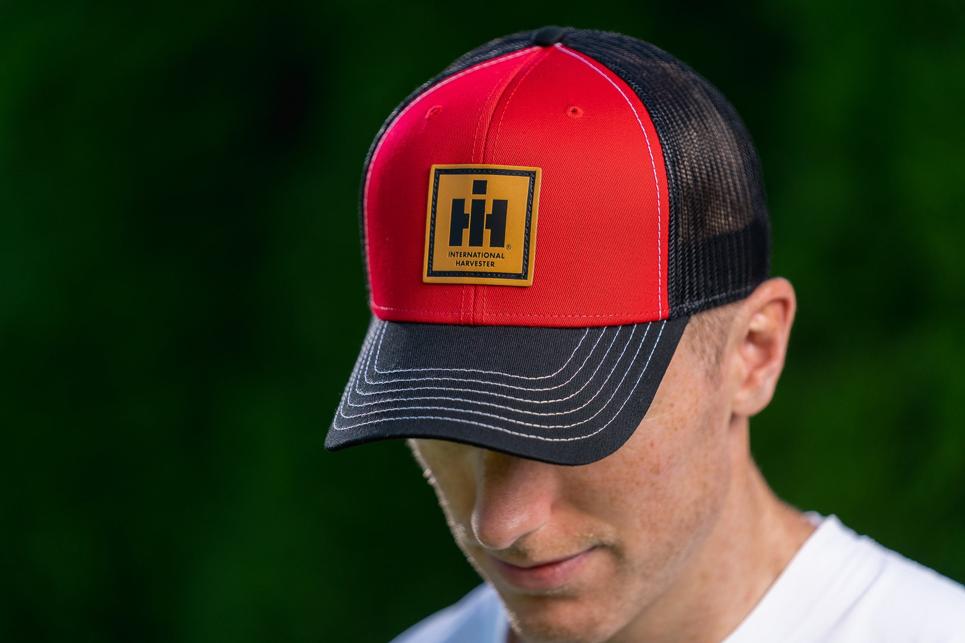 IH International Harvester Logo Hat, Leather Emblem, Red With Black ...