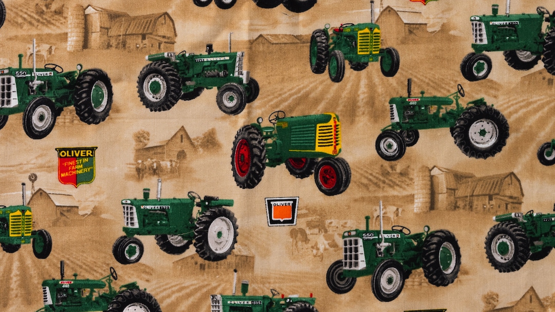 Oliver Tractor Cotton Fabric, Cream - Etsy