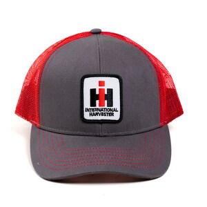 International Harvester IH Logo Hat, Charcoal Gray With Red Mesh Back ...