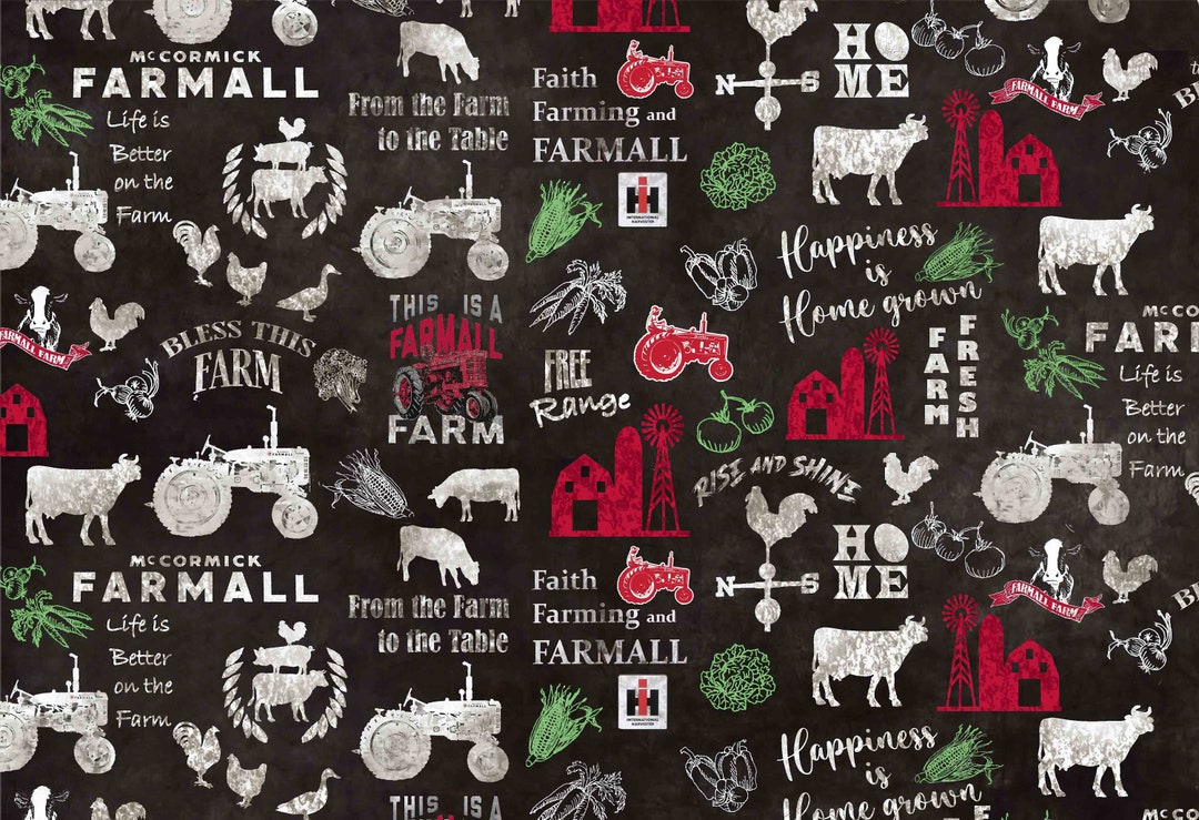 Farmall IH Farmer's Market Fabric, Black Chalkboard-look Design ...