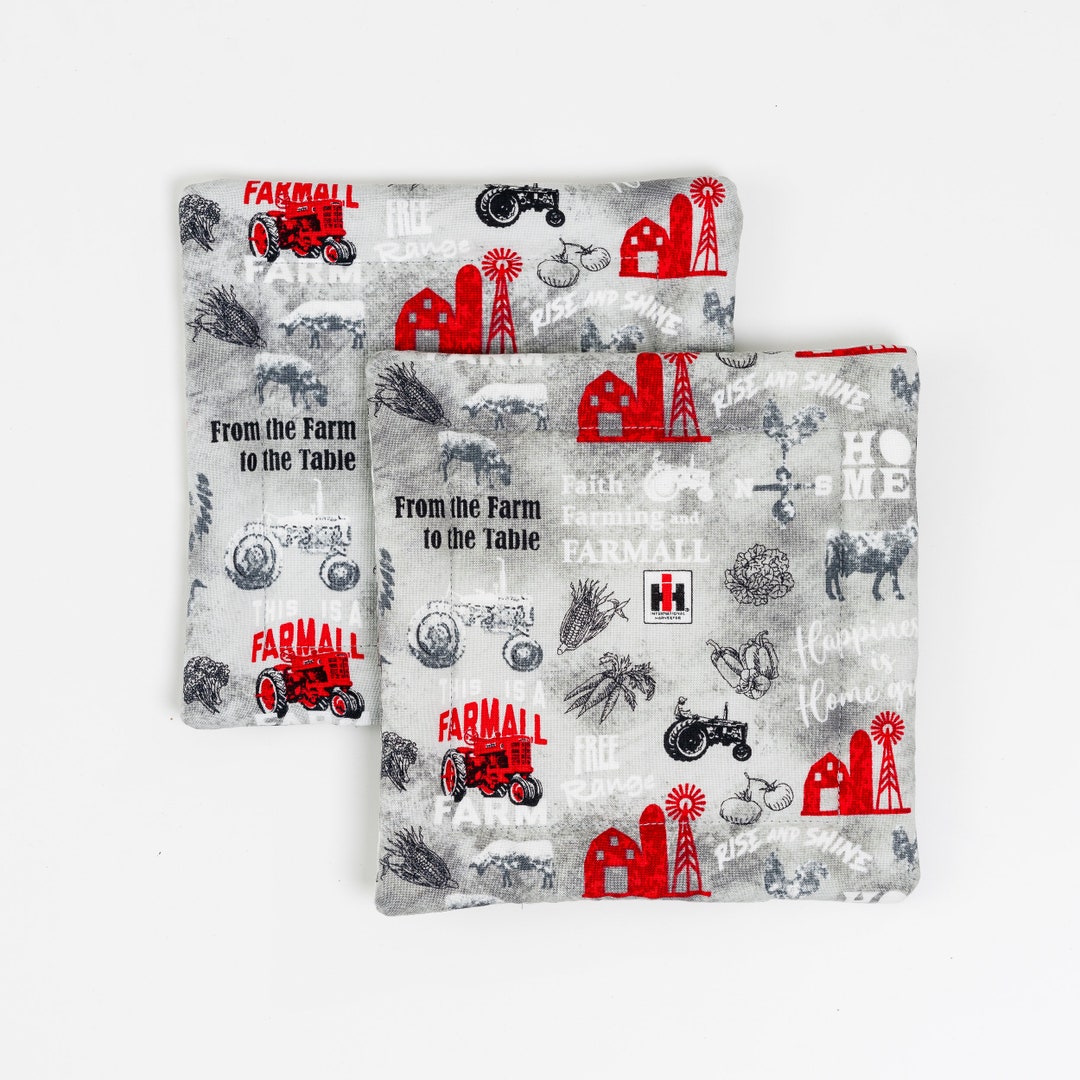 Farmall IH Tractor Potholders, Set of Two, Gray Farm to Table Print - Etsy