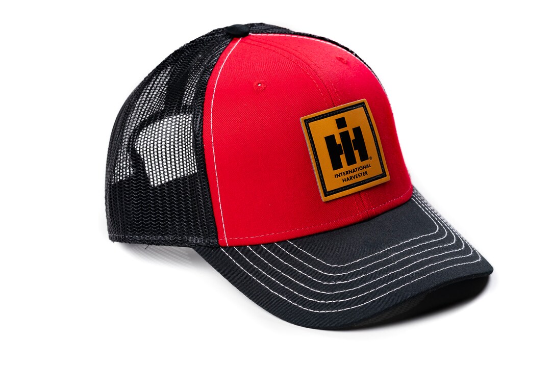 IH International Harvester Logo Hat, Leather Emblem, Red With Black ...