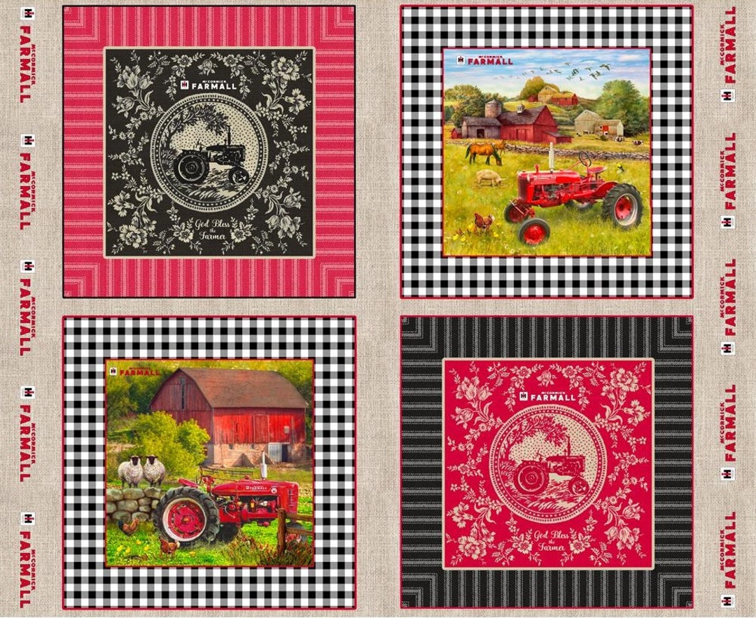 Farmall and IH Tractor Fabric, Gingham/burlap Tractor Pillow Panel - Etsy