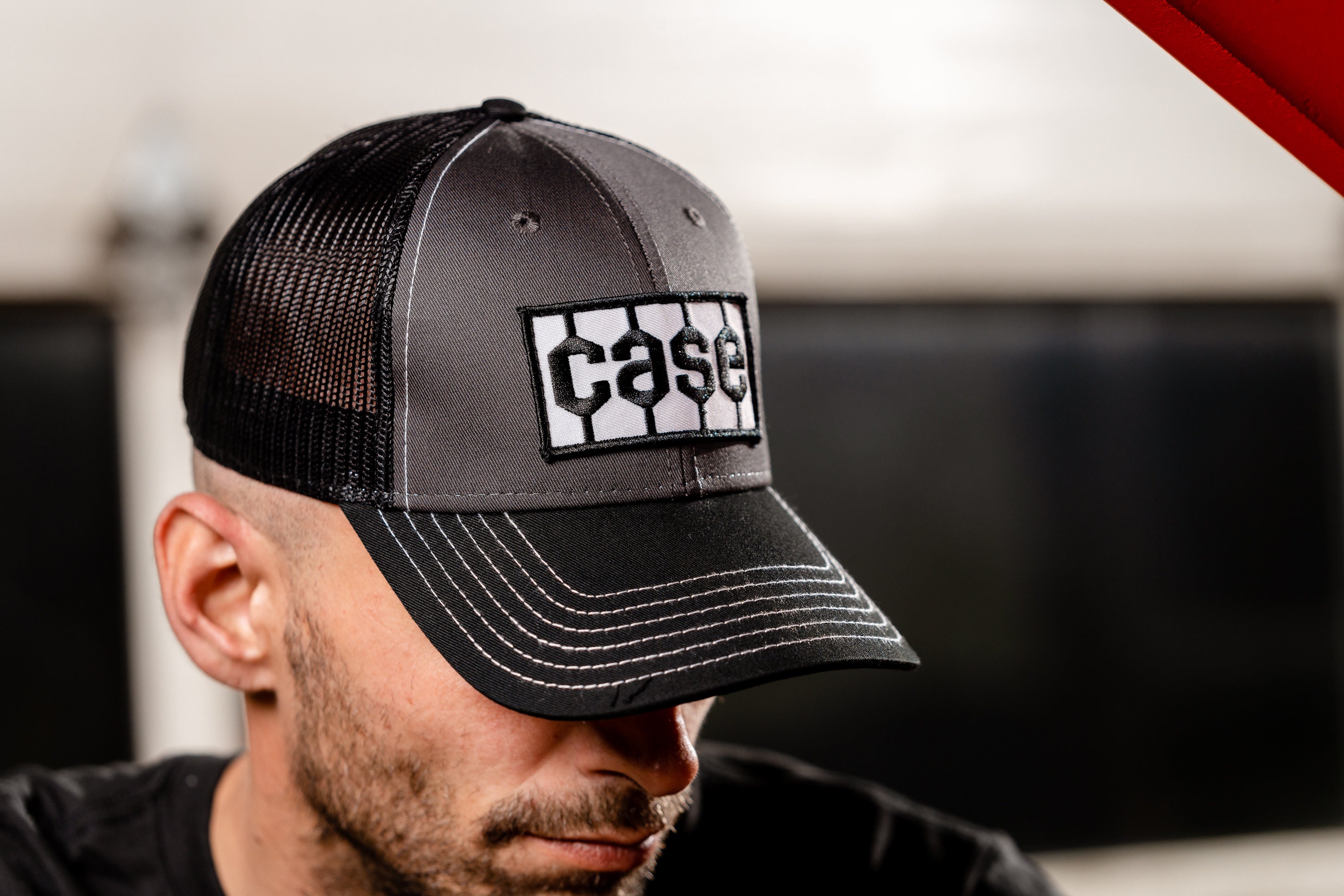 Case Tractor Logo Hat, Gray and Black Mesh, Tread Logo - Etsy
