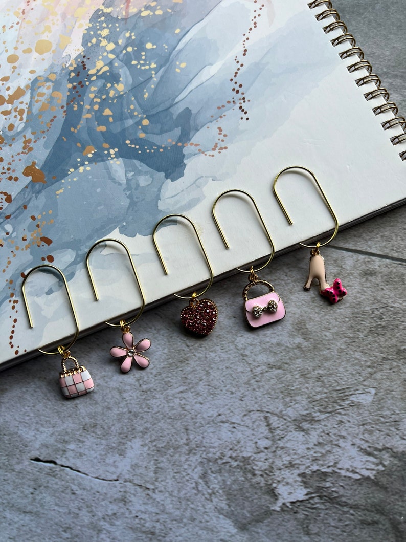 Paper Clips 5 Large Gold Paper Clips With Pink Charms, Gift for Teacher ...