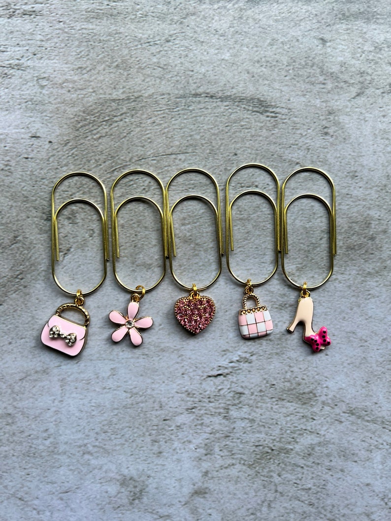 Paper Clips 5 Large Gold Paper Clips With Pink Charms, Gift for Teacher ...