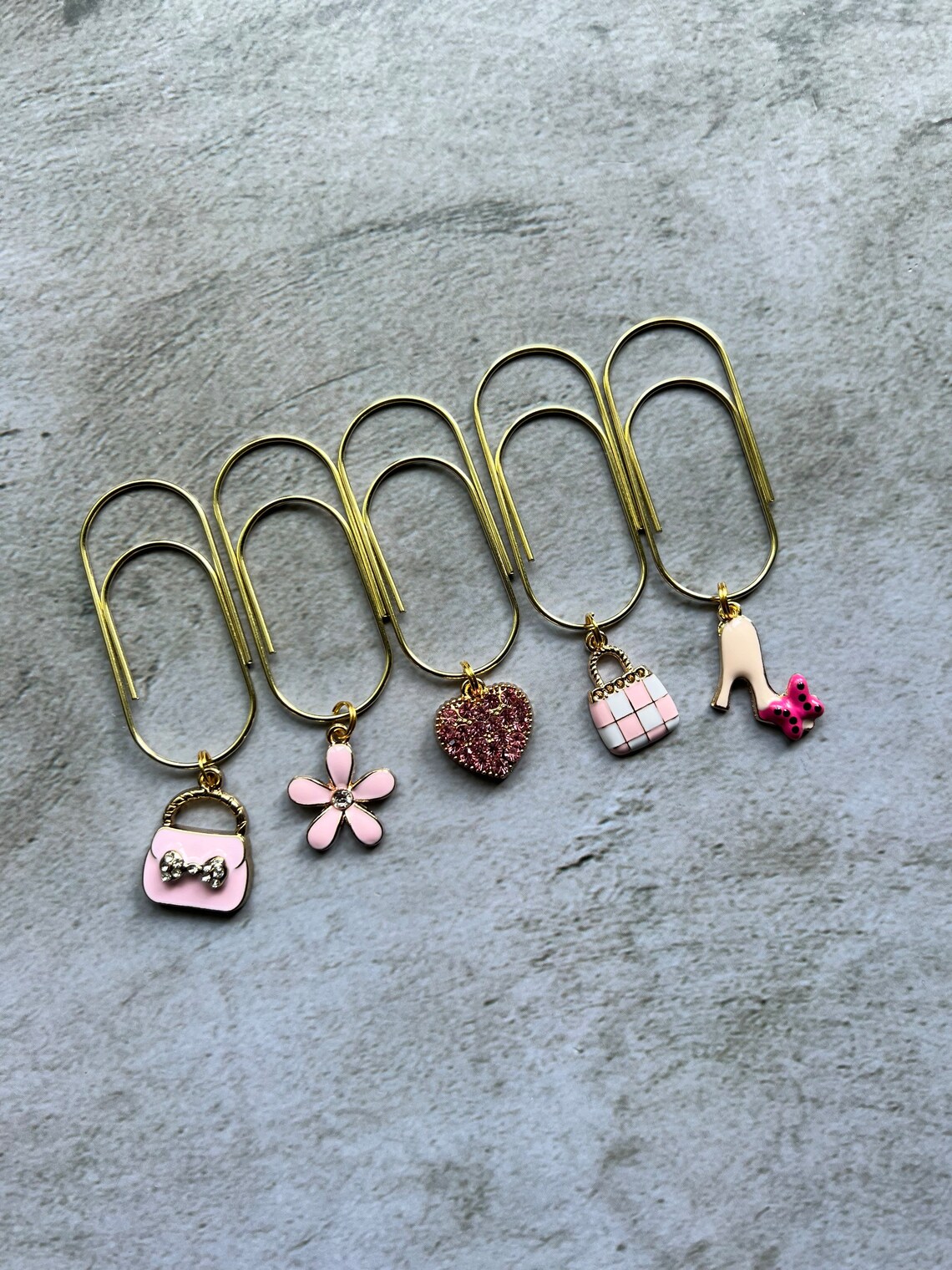 Paper Clips 5 Large Gold Paper Clips With Pink Charms, Gift for Teacher ...